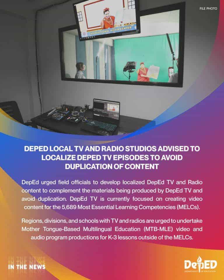 DepEd TV and radio studios urged to localize episodes
