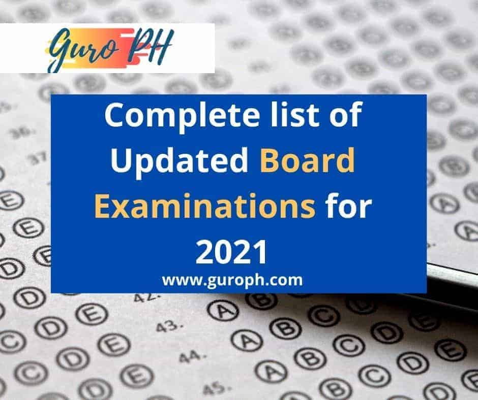 2021 Updated PRC Schedule of Examinations