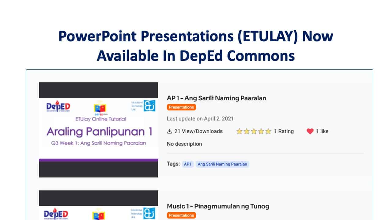 PowerPoint Presentations (ETULAY) Now Available In DepEd Commons