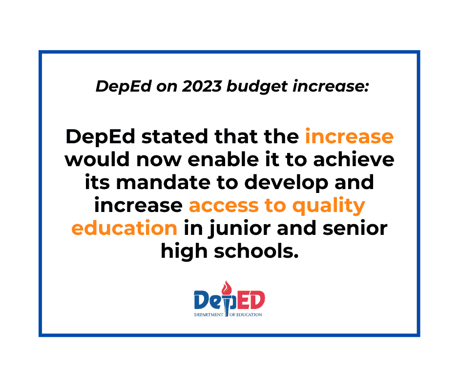 DepEd budget to increase in 2023