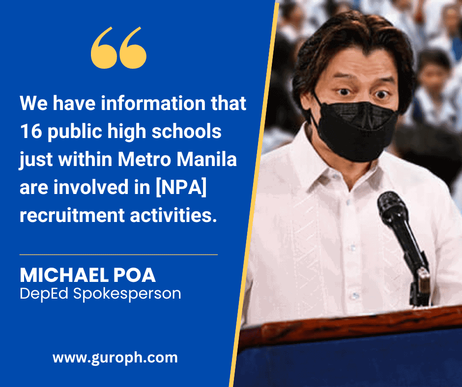 16 public school sa Metro Manila ginagamit sa NPA recruitment?